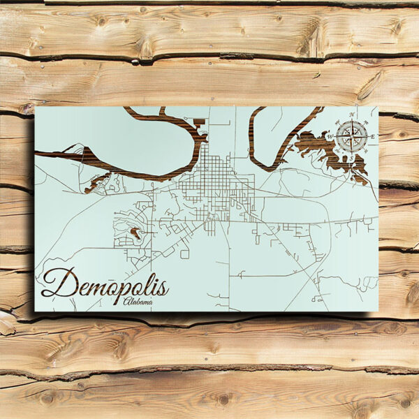 Demopolis, AL Wooden Street Map | Burnt Laser-Cut Wall Art