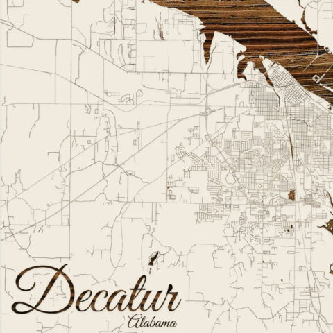 Decatur, AL Wooden Street Map | Burnt Laser-Cut Wall Art
