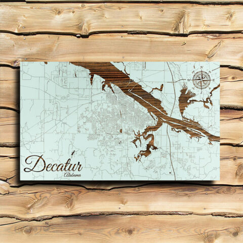 Decatur, AL Wooden Street Map | Burnt Laser-Cut Wall Art