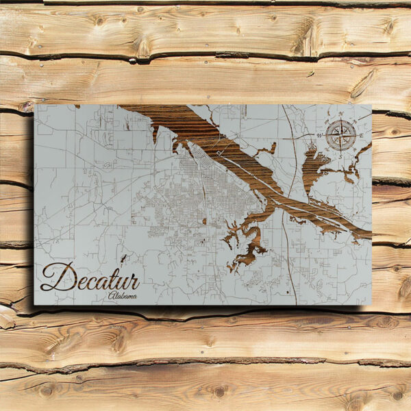 Decatur, AL Wooden Street Map | Burnt Laser-Cut Wall Art