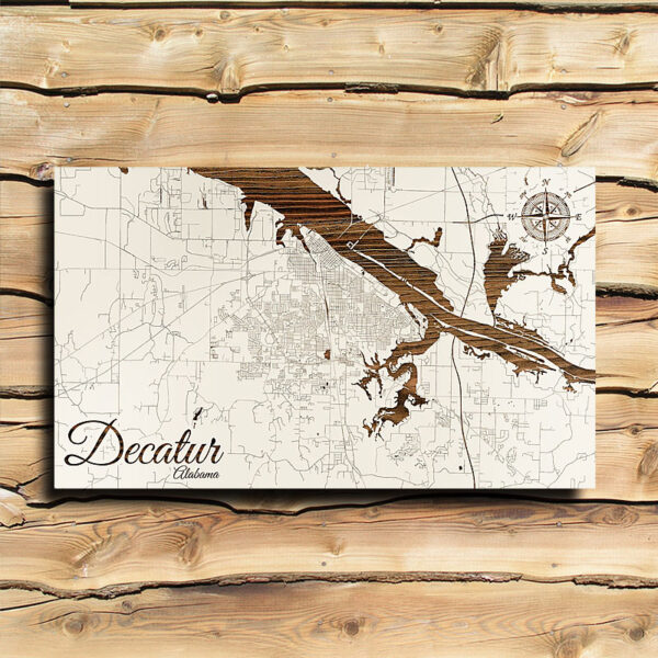 Decatur, AL Wooden Street Map | Burnt Laser-Cut Wall Art