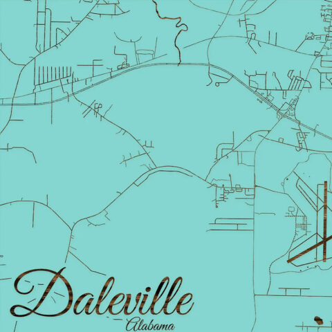 Daleville, AL Wooden Street Map | Burnt Laser-Cut Wall Art