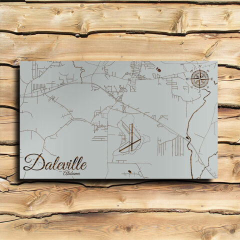 Daleville, AL Wooden Street Map | Burnt Laser-Cut Wall Art