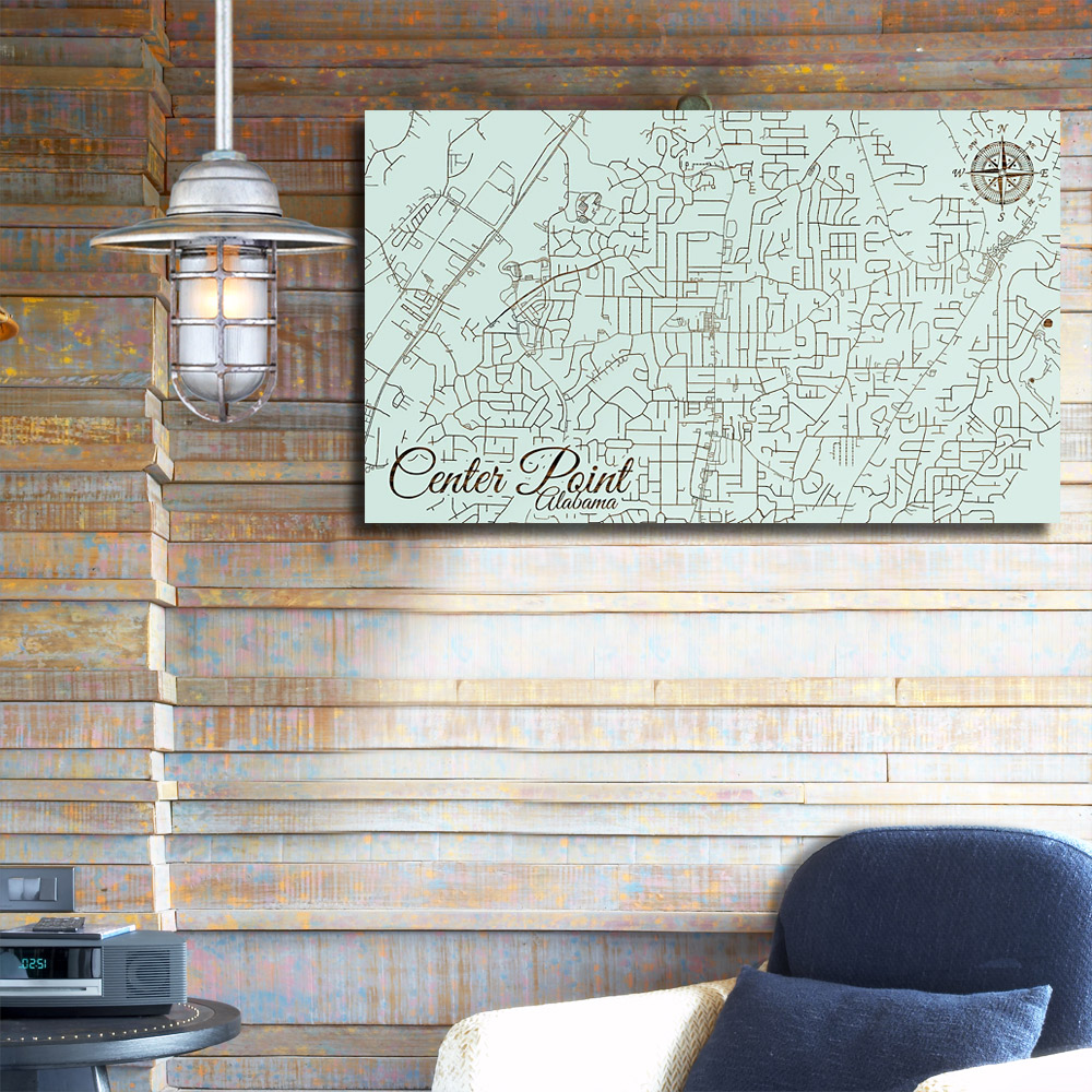 Center Point, AL Wooden Street Map | Burnt Laser-Cut Wall Art