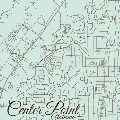Center Point, AL Wooden Street Map | Burnt Laser-Cut Wall Art