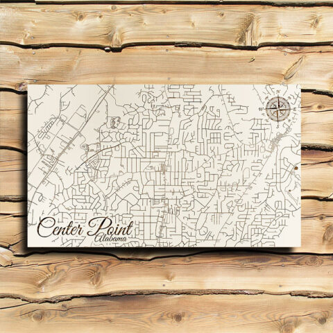 Center Point, AL Wooden Street Map | Burnt Laser-Cut Wall Art
