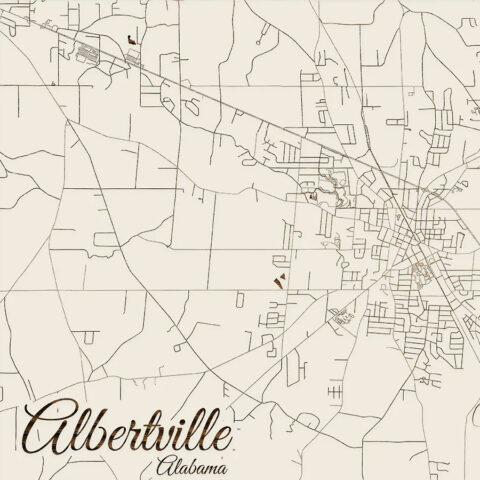 Albertville, AL Wooden Street Map | Burnt Laser-Cut Wall Art