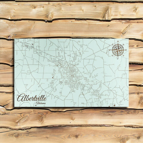 Albertville, AL Wooden Street Map | Burnt Laser-Cut Wall Art