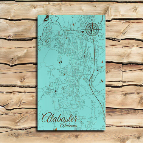 Alabaster, AL Wooden Street Map | Burnt Laser-Cut Wall Art