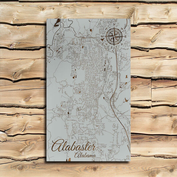 Alabaster, AL Wooden Street Map | Burnt Laser-Cut Wall Art