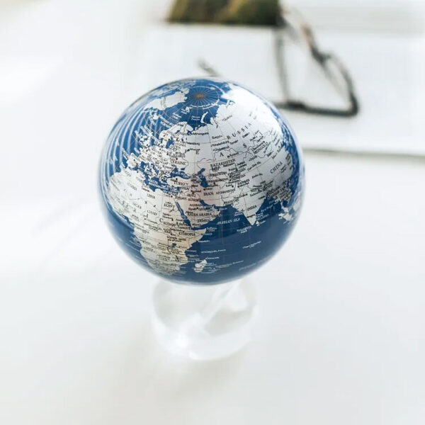 Blue and Silver Rotating Globe | Solar Powered World Map Moving Globe