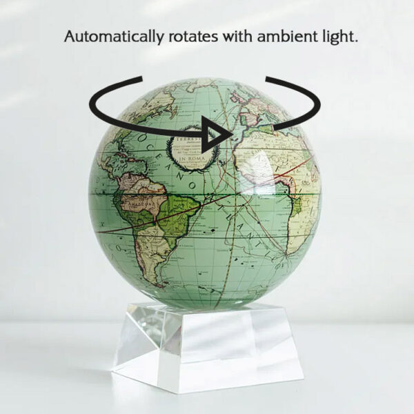 Antique Terrestrial Green Globe | Solar Powered World Map Moving Globe