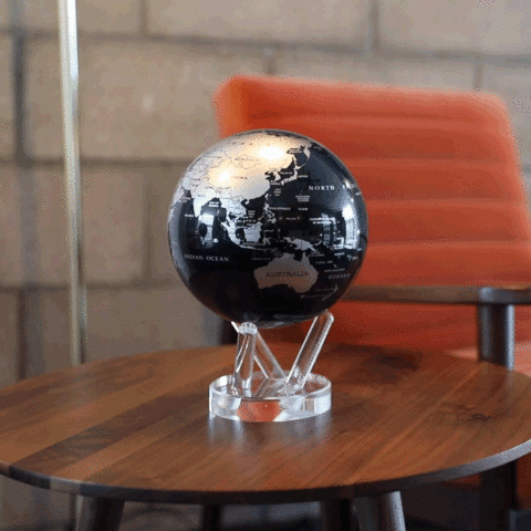 Black and Silver Rotating Globe | Solar Powered World Map Moving Globe