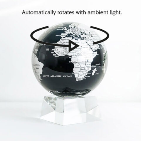 Black and Silver Rotating Globe | Solar Powered World Map Moving Globe