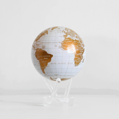 White and Gold Rotating Globe | Solar Powered World Map Moving Globe