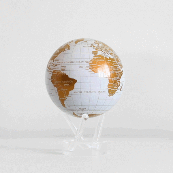 White and Gold Rotating Globe | Solar Powered World Map Moving Globe