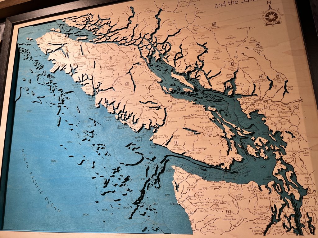 Vancouver Island - Salish Sea 3D Wood Map, Custom Nautical Map Art