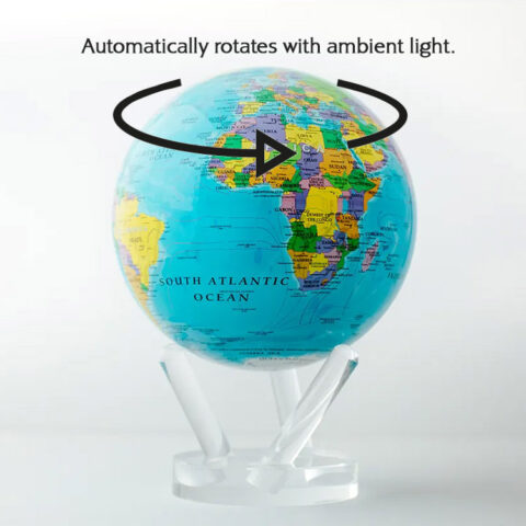 Blue Political Map Rotating World Globe | Solar Powered World Map Moving Globe