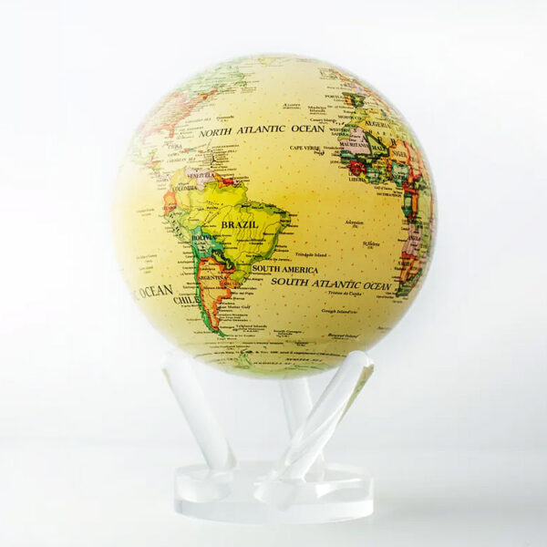 Yellow Political Map Rotating World Globe | Solar Powered World Map ...
