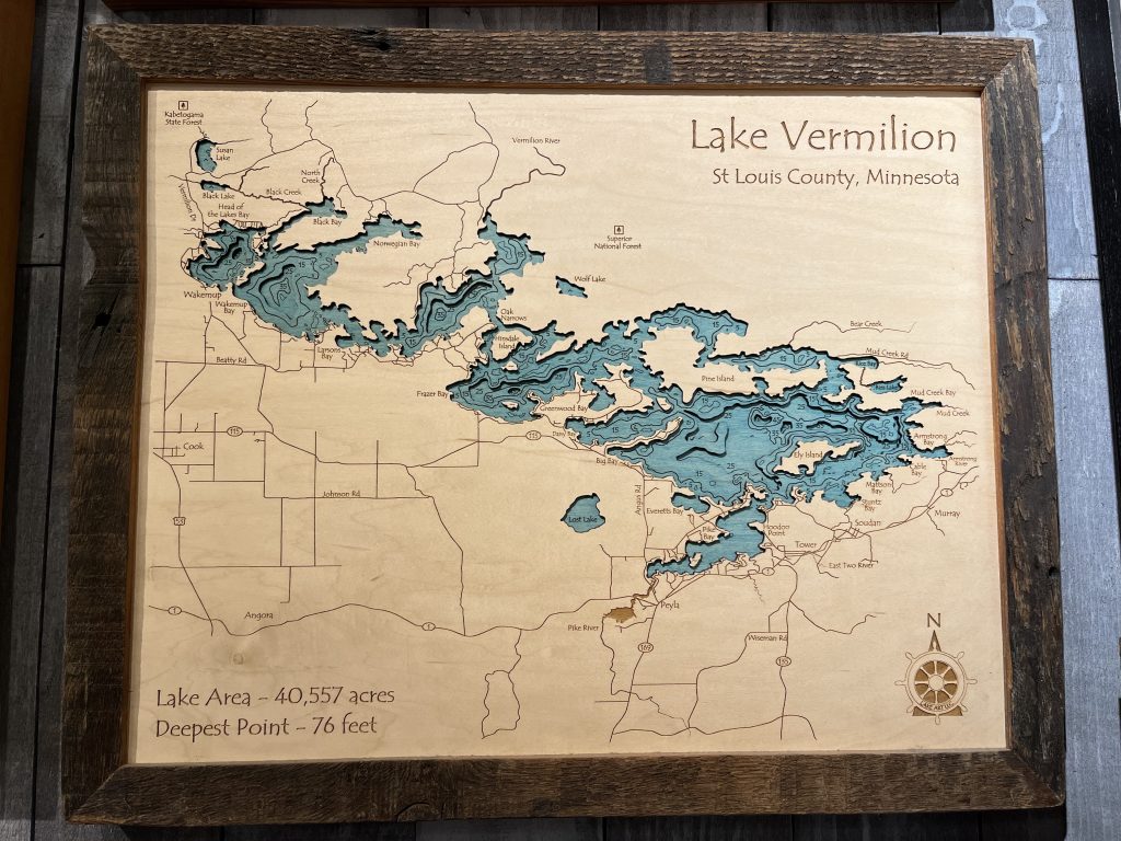 Lake Vermilion, MN Wood Map, 14x18 Barnwood Frame