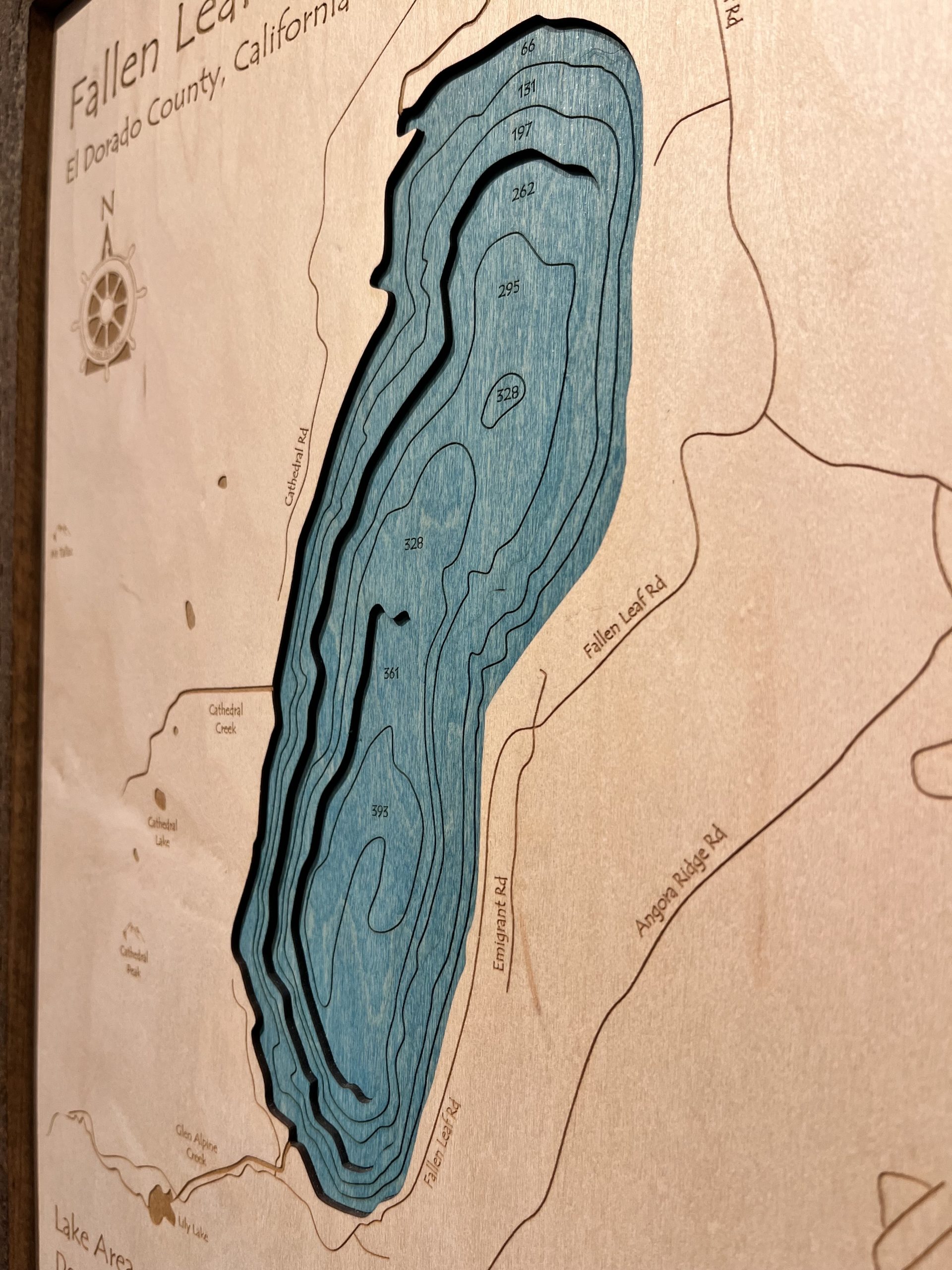 Fallen Leaf Lake, California 3D Nautical Chart, Barnwood Frame, 14" x 18"