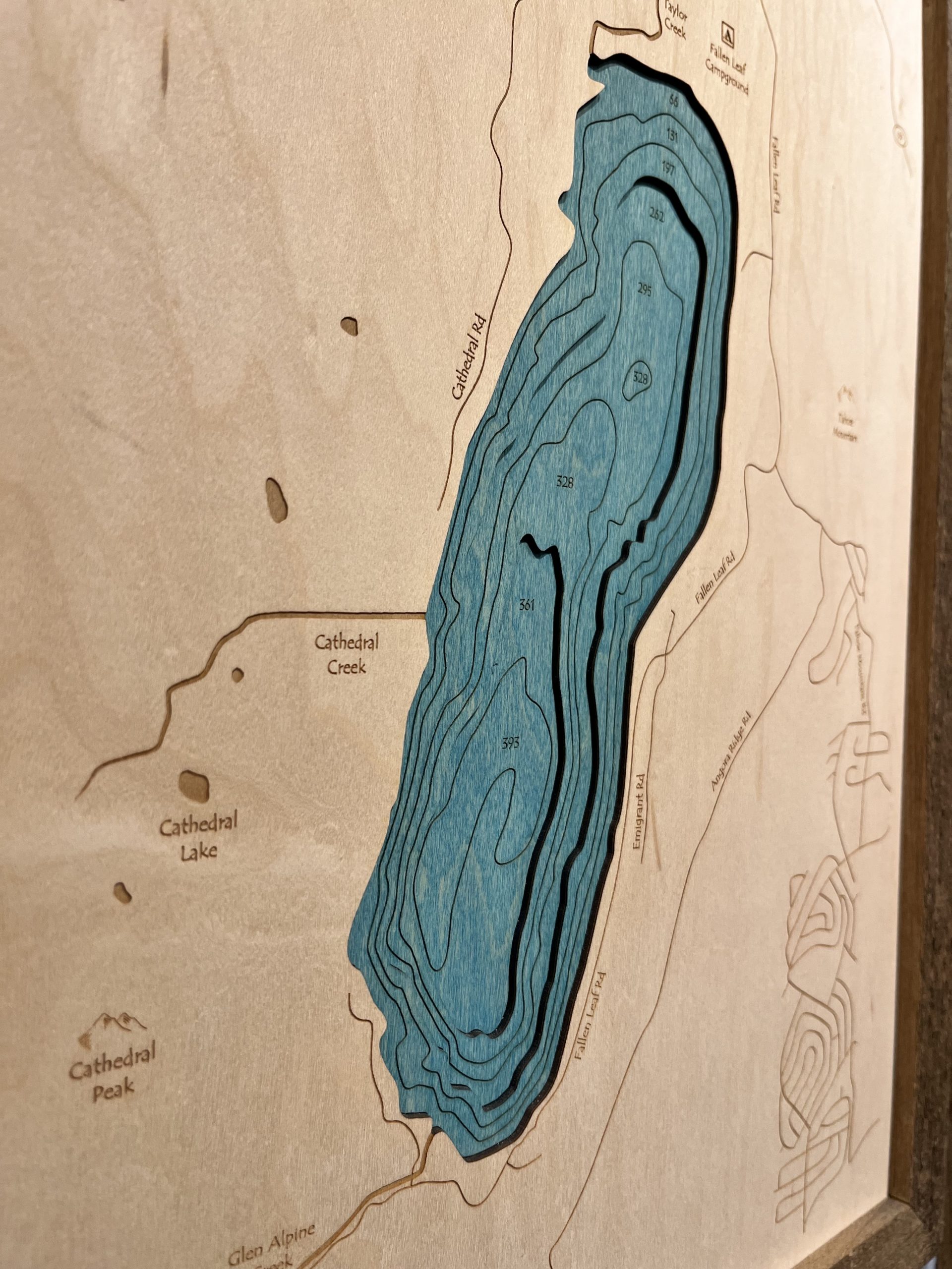 Fallen Leaf Lake, California 3D Nautical Chart, Barnwood Frame, 14" x 18"