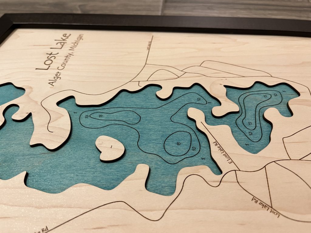 Lost Lake, Michigan Single-Depth Nautical Wood Map, 11" x 14" Black ...