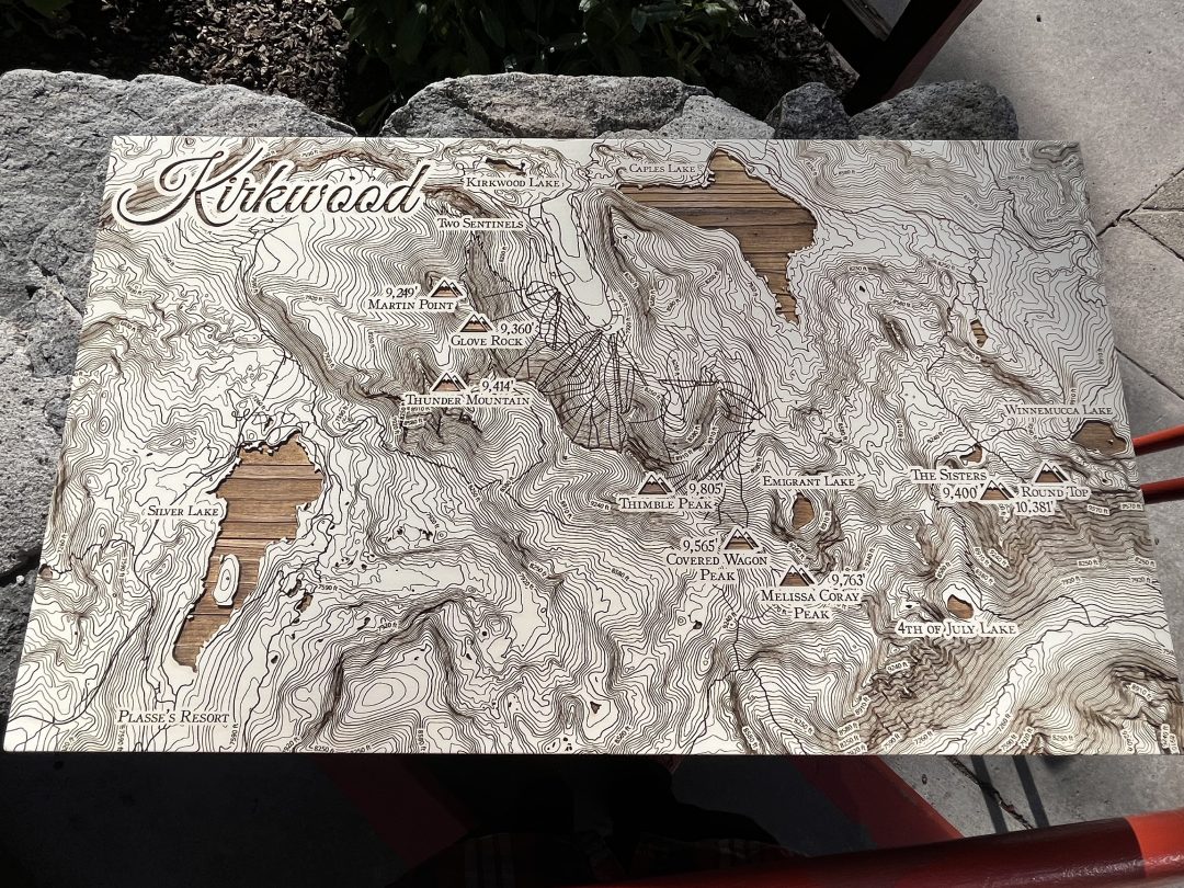 Kirkwood, California Wooden Street Map | Burnt Laser-Cut Wall Map