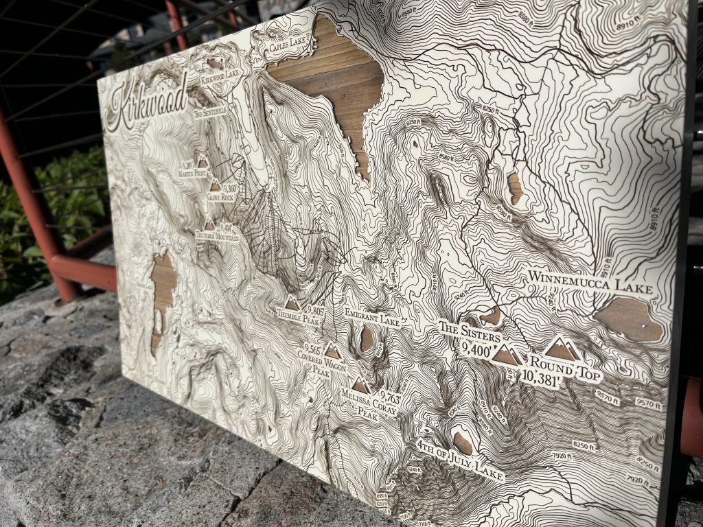Kirkwood, California Wooden Street Map | Burnt Laser-Cut Wall Map