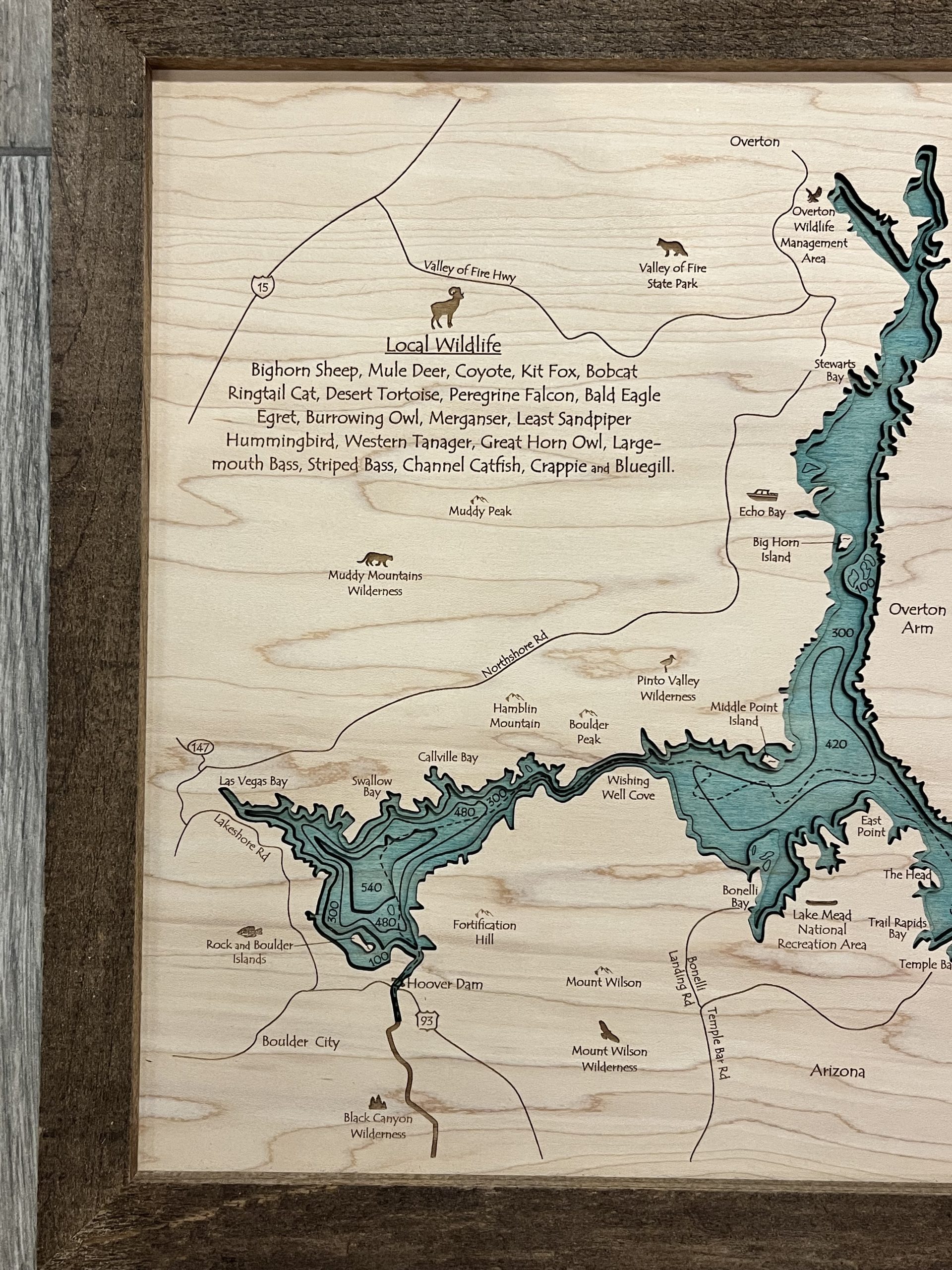 Lake Mead 3D Nautical Chart, Barnwood Frame, 14" x 18" QUICK SHIP!
