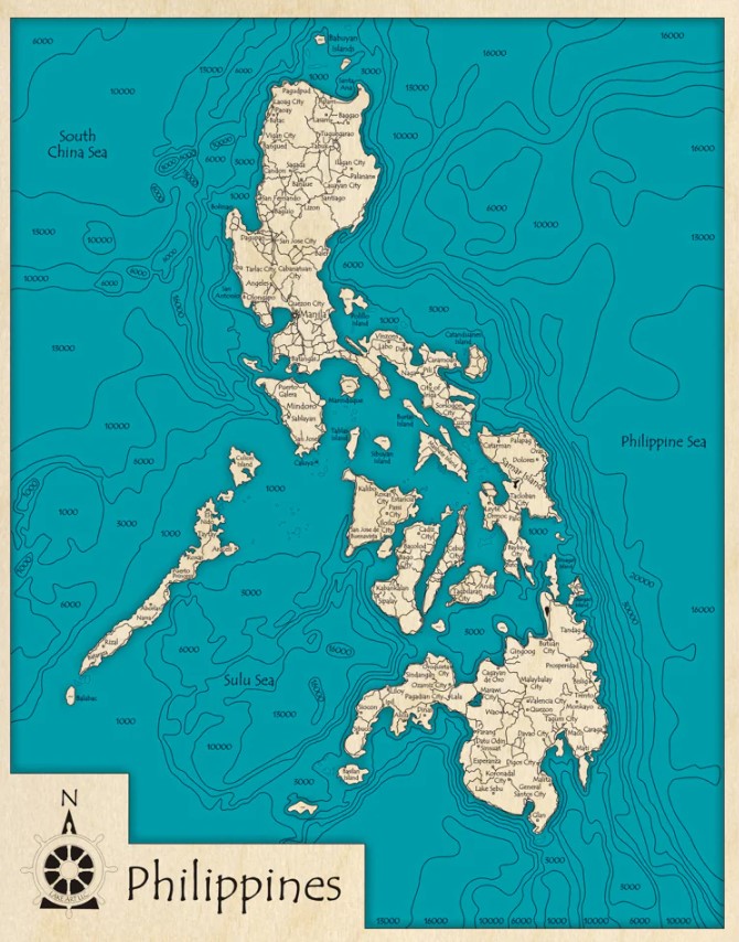 Philippines - 3D Wood Map, Custom Nautical Map Art
