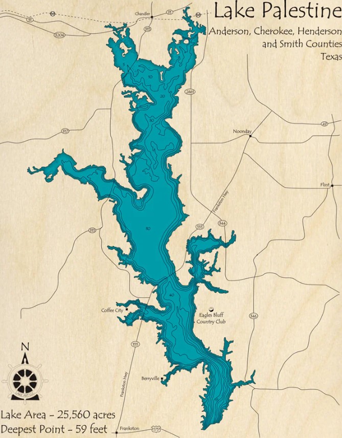 Lake Palestine Map Counties Lake Palestine, Texas 3D Wood Map,