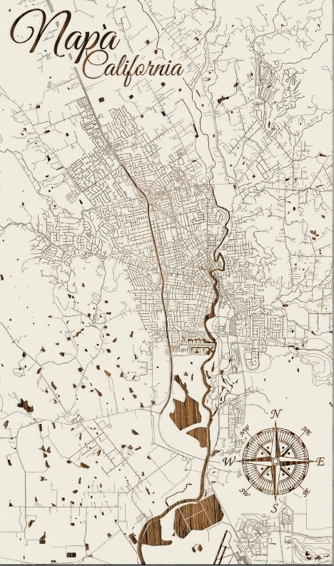 Napa, California Wood Map | Burnt Laser-Cut Wall Map