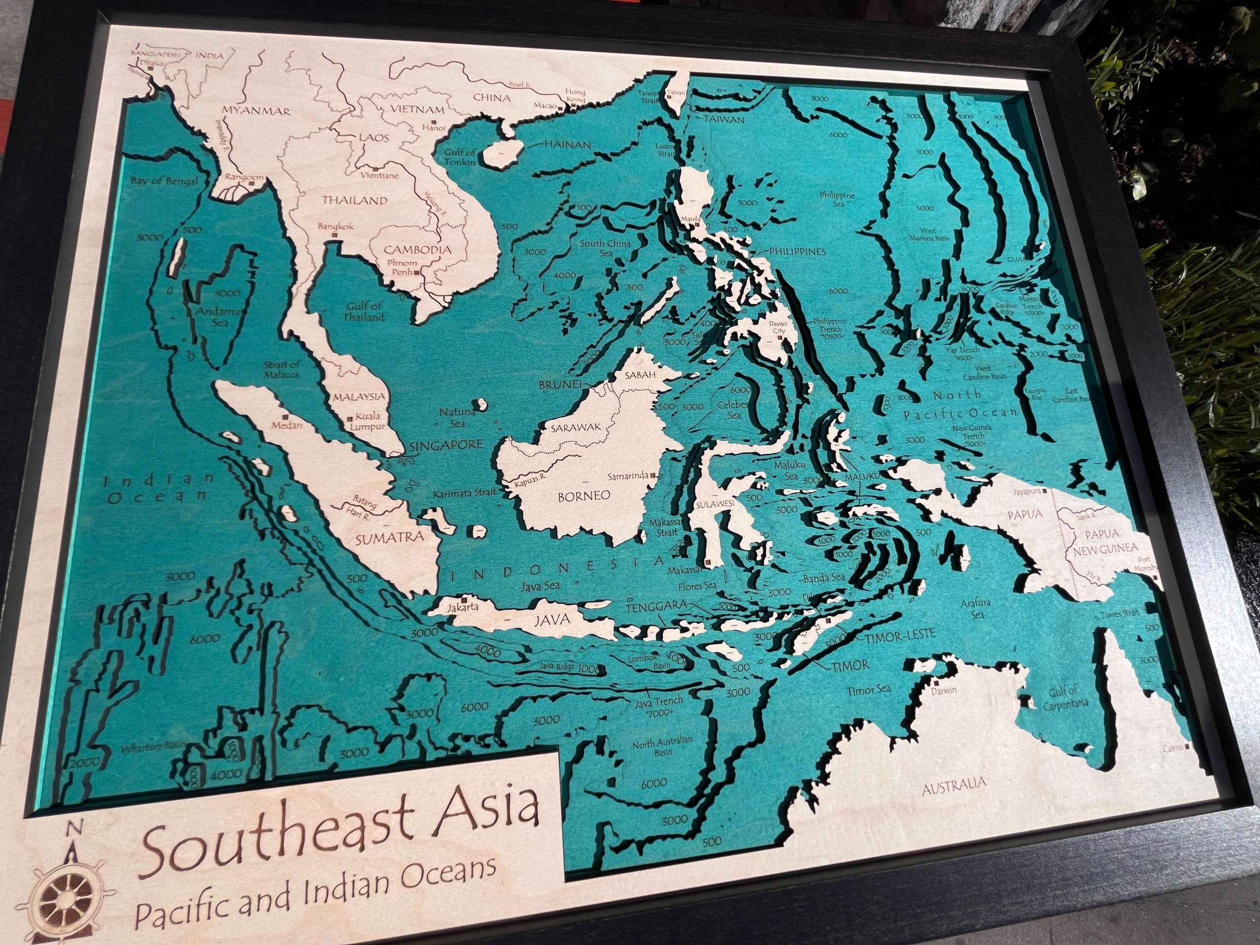 Southeast Asia - 3D Wood Map, Custom Nautical Map Art