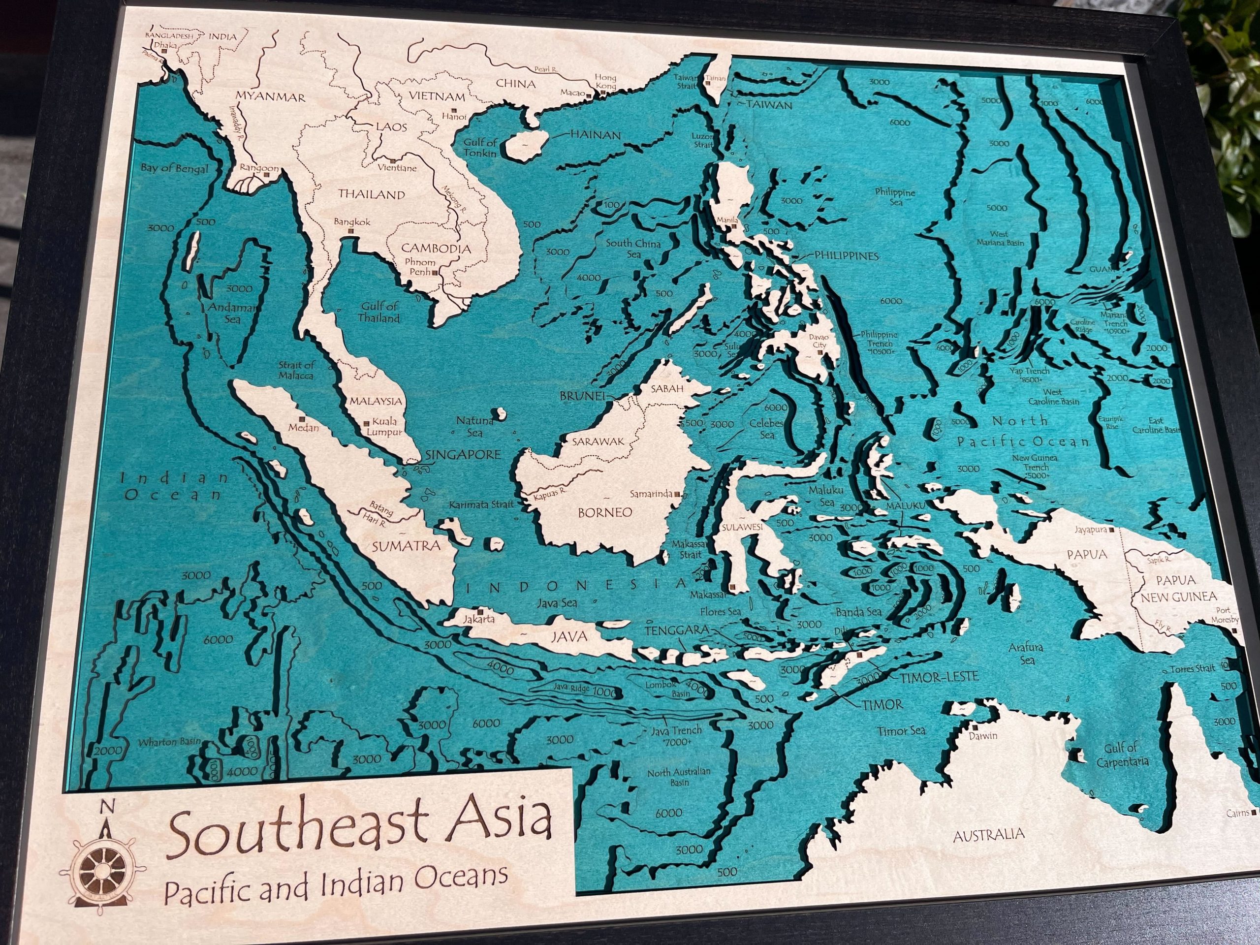 Southeast Asia - 3D Wood Map, Custom Nautical Map Art
