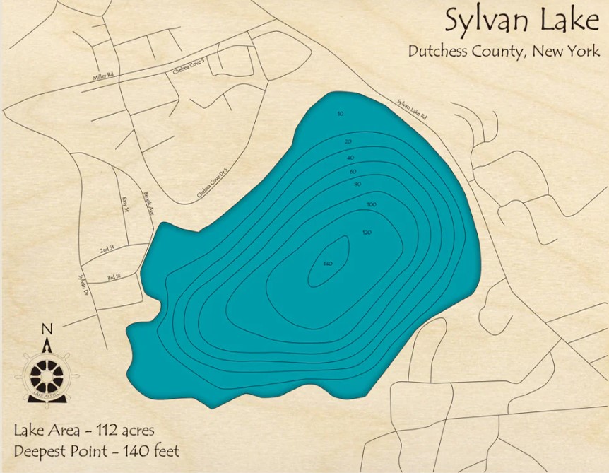 Sylvan Lake, New York - 3D Wood Map, Custom Nautical Map Art