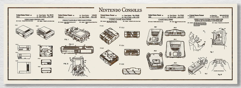 Nintendo Consoles Patent Art Wooden Sign | Laser Engraved Wall Art